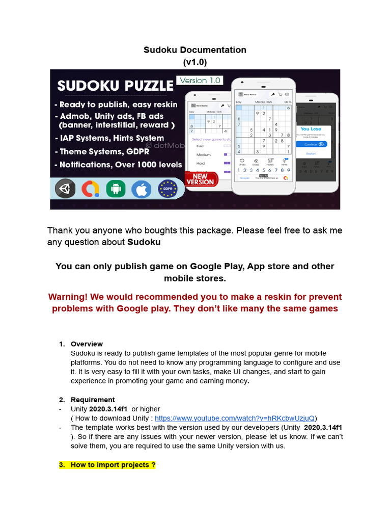 Sudoku Documentations | PDF | Google Play | Android (Operating System)