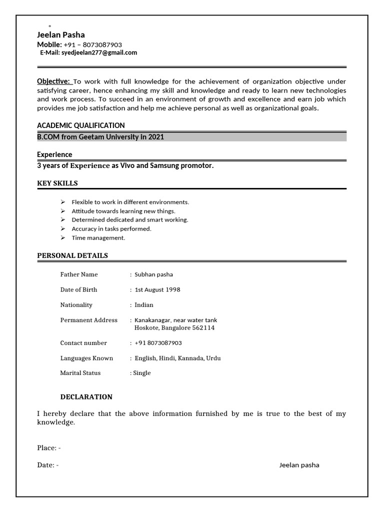 Jeelan Pasha's Professional Profile | PDF