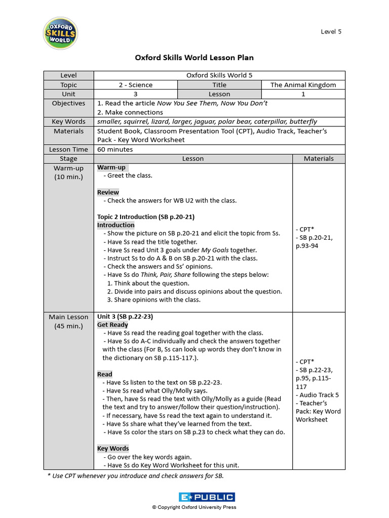 Osw RW l5 U3 Lesson Plan | PDF | Worksheet | Lesson Plan