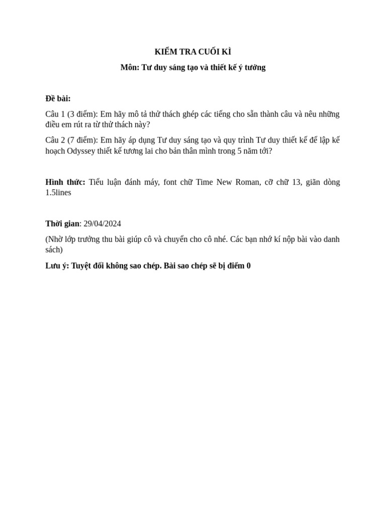 Kiem Tra Cuoi Ki - TDST | PDF