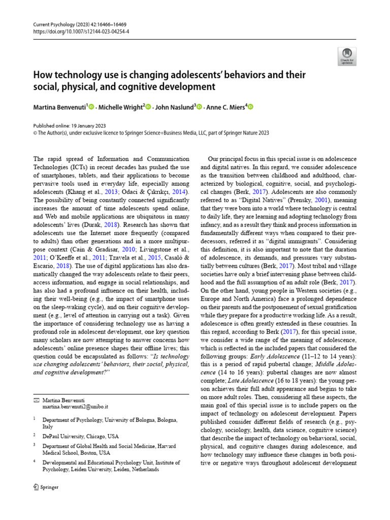 How Technology Use Is Changing Adolescents' Behaviors and Their Social ...