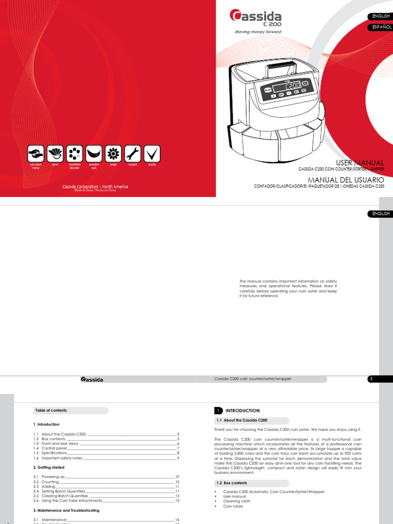 Cassida C200 Coin Counter Roller User Manual | PDF | Ac Power Plugs And ...