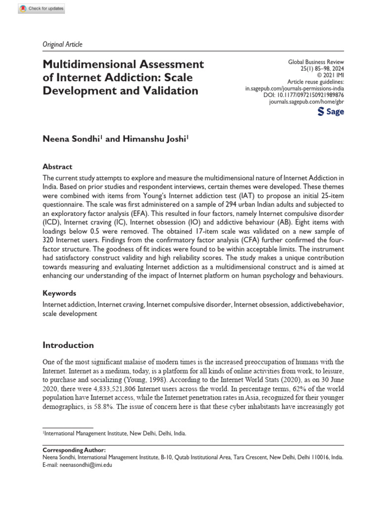 Multidimensional Assessment of Internet Addiction - Scale Development ...