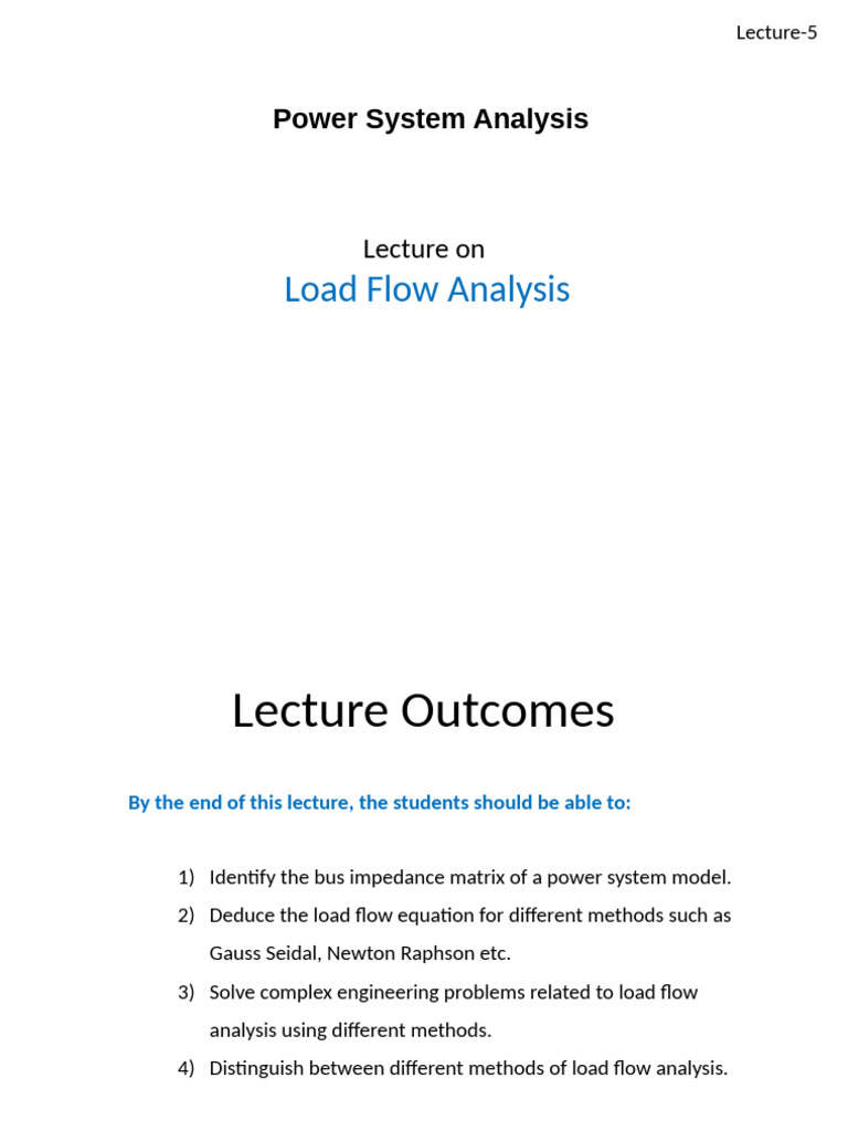 PSA - Lecture 5 - Load Flow Analysis | PDF | Electrical Impedance | Electronic Engineering