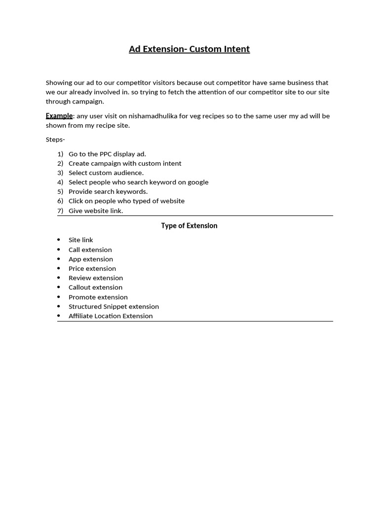 Ad Extension and Custom Intent | PDF