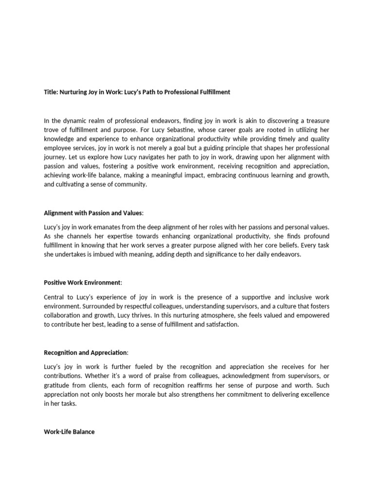 Lucy's Journey to Joy in Work | PDF | Goal | Learning