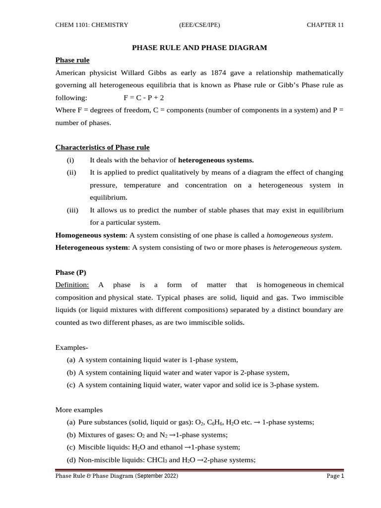 Phase Rule and Diagram in Chemistry | PDF | Phase (Matter) | Phase Rule