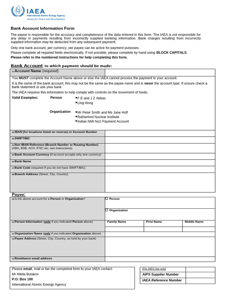 Bank Account Information Form | PDF | Payments | Banking Technology
