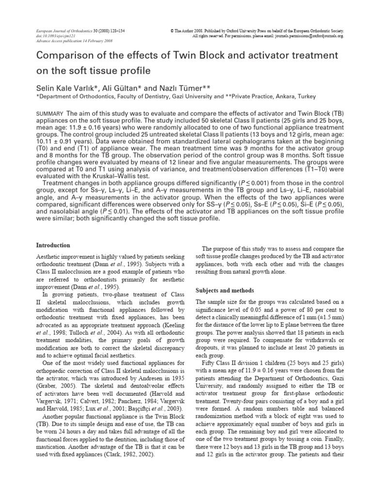 Comparison of The Effects of Twin Block and Activator Treatment On The ...
