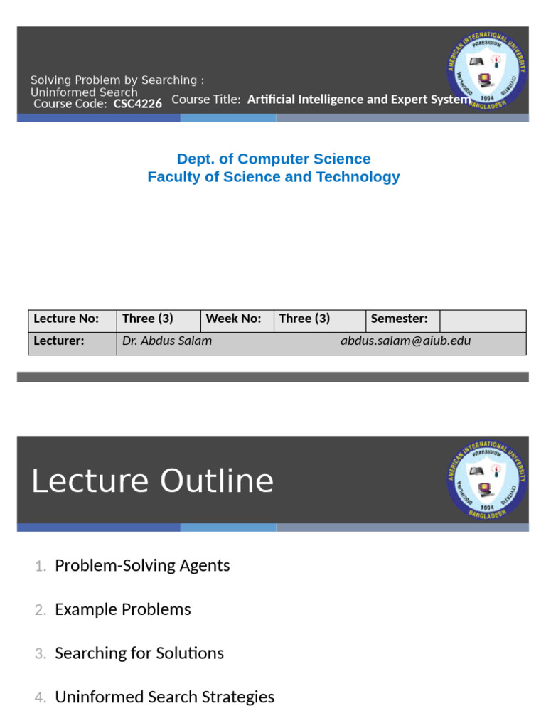 AI Lecture 03 (Uninformed Search) | PDF | Artificial Intelligence | Intelligence (AI) & Semantics