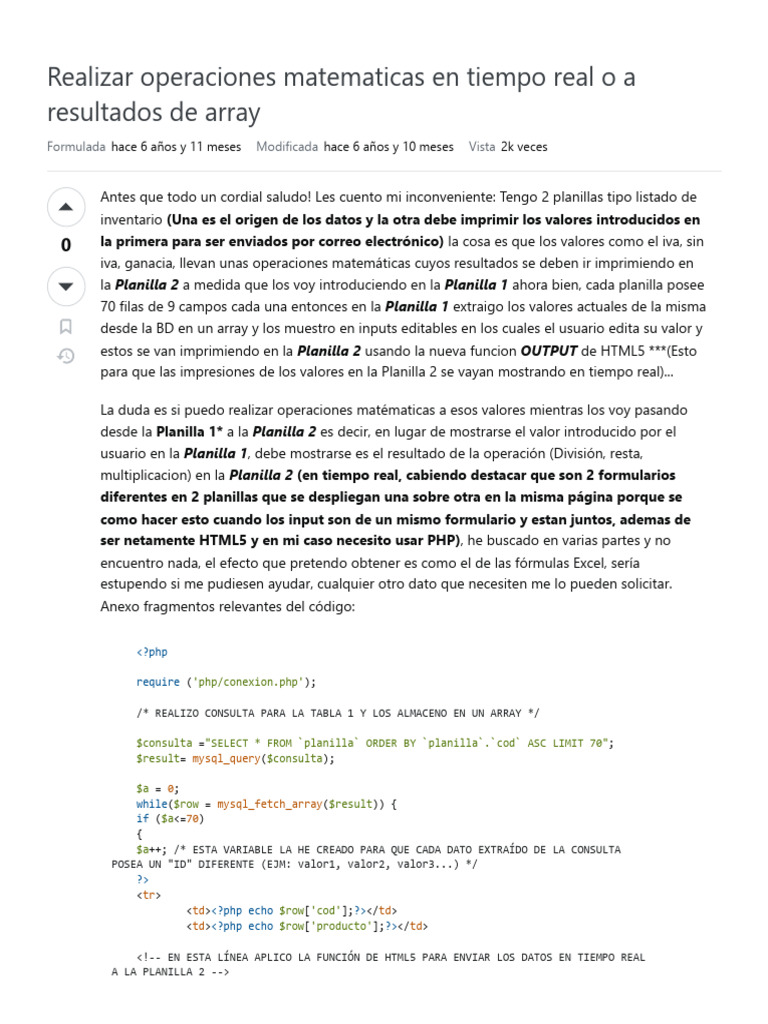 PHP - OPERACIONES - Matem en Tiempo Real - Stack Overflow | PDF | Datos de computadora | Gestión ...