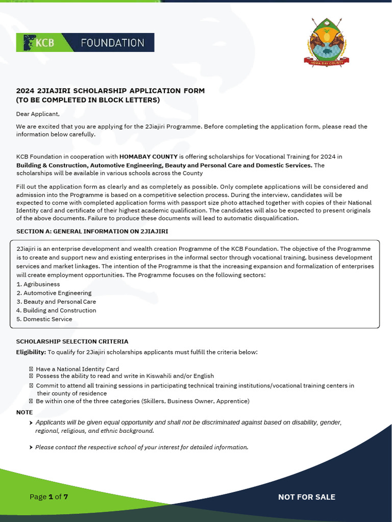 KCB 2024 2JIAJIRI SCHOLARSHIP (PDF) - Compressed | PDF | Identity Document | Vocational Education