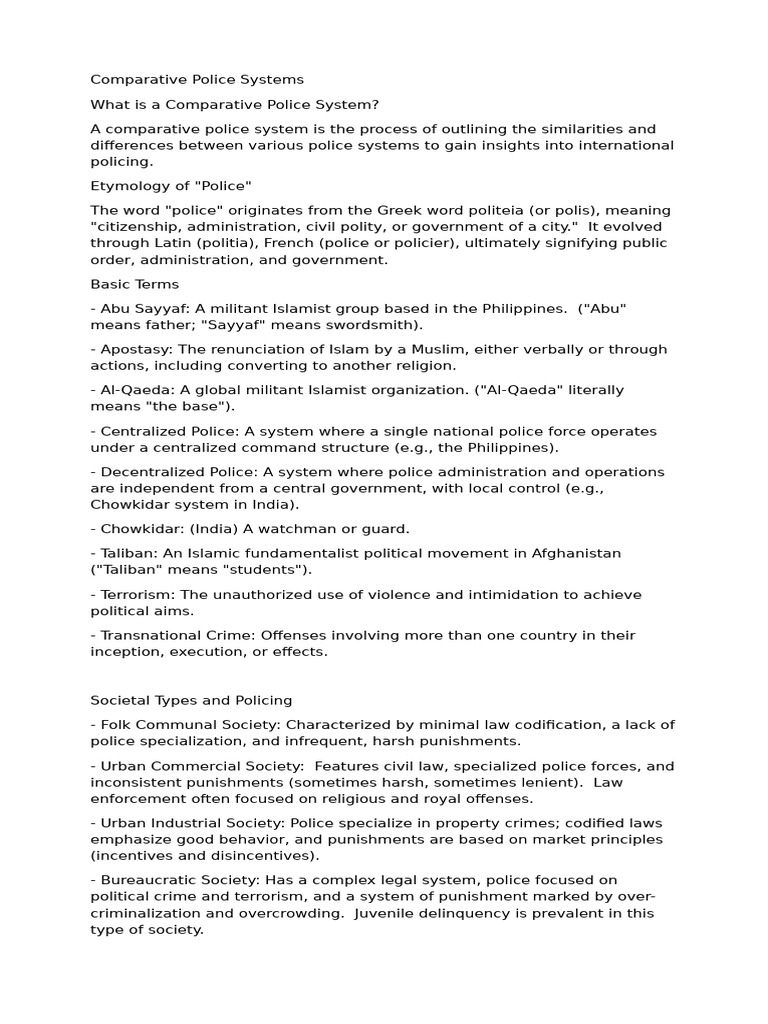 Comparative Police Systems Overview | PDF | Crimes | Crime & Violence