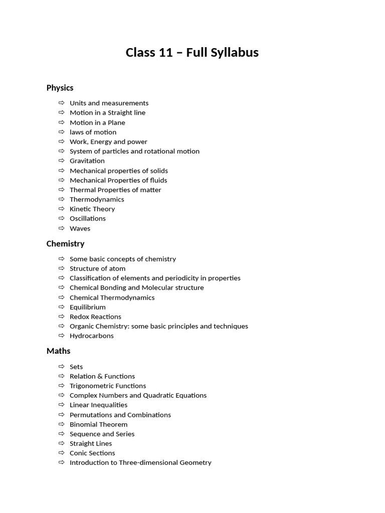 Class 11 - Full Syllabus CBSE | PDF