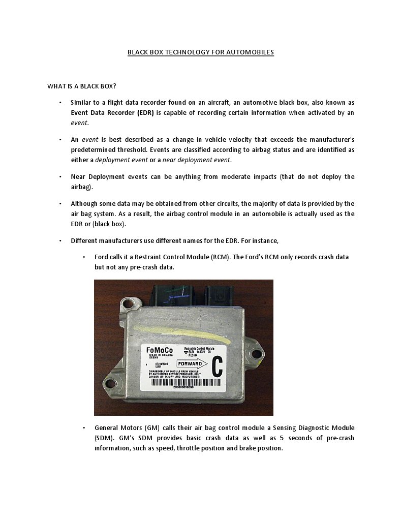 Black Box Technology For Automobiles | PDF | Airbag | Vehicles