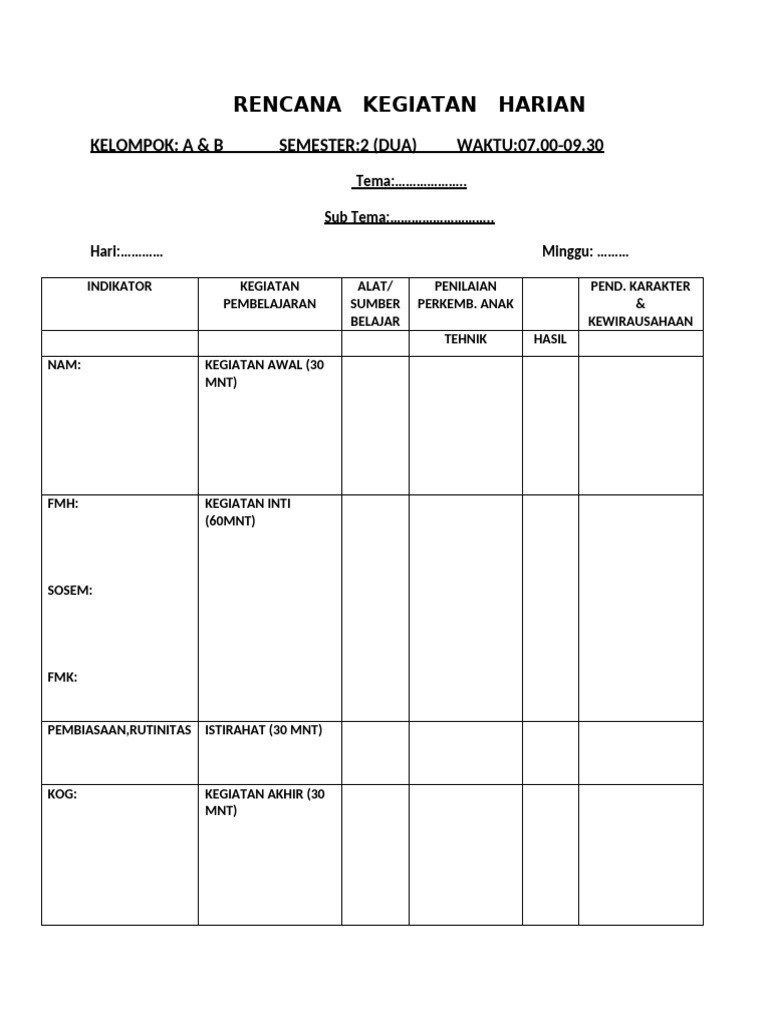 Rencana Kegiatan Harian | PDF
