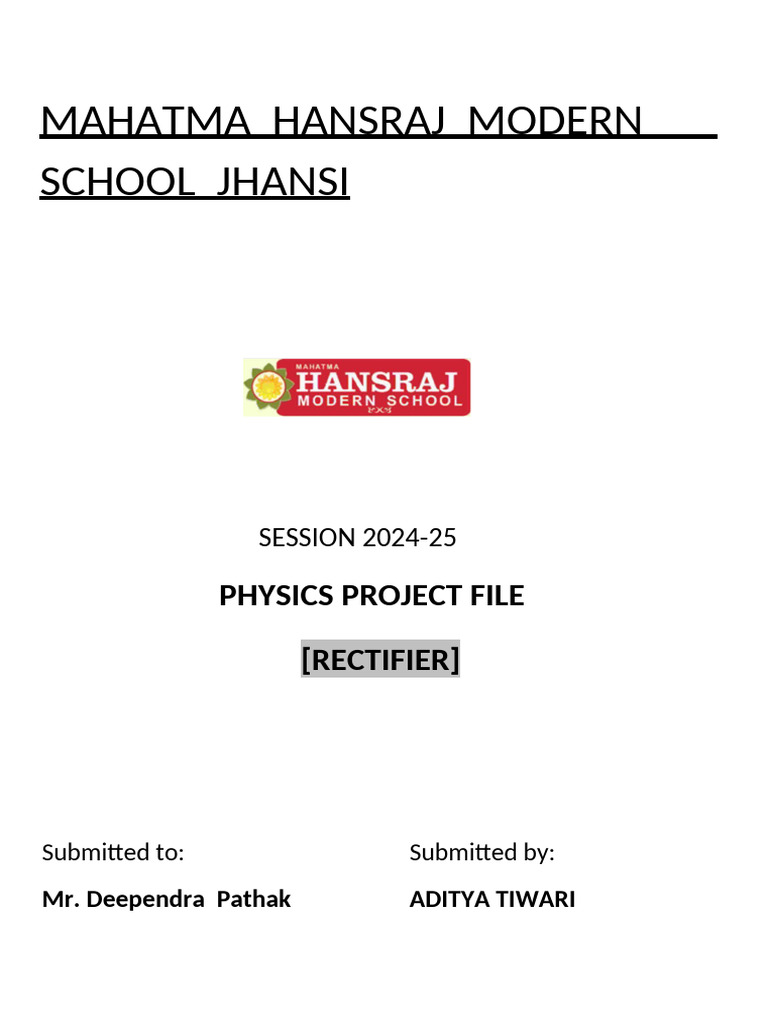 Physics Project on Rectifiers 2024-25 | PDF | Rectifier | Direct Current