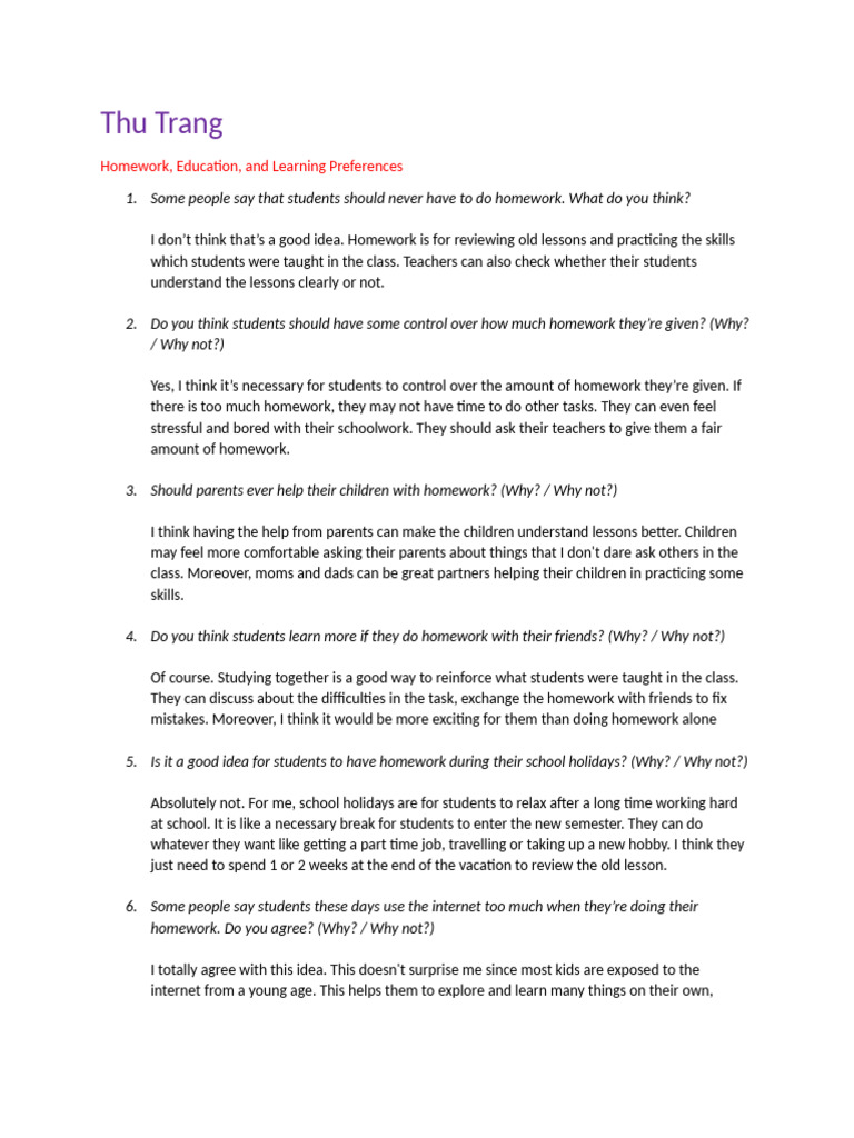 Speaking Homework | PDF | Homework