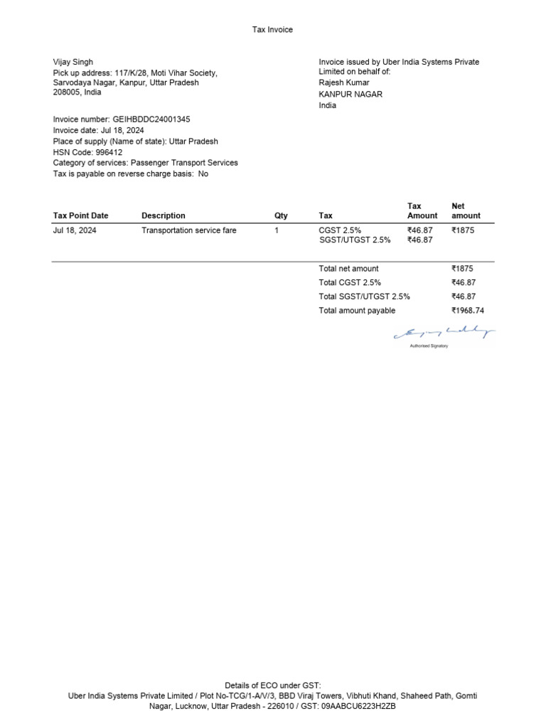 Uber Bill 18.07.2024 | PDF
