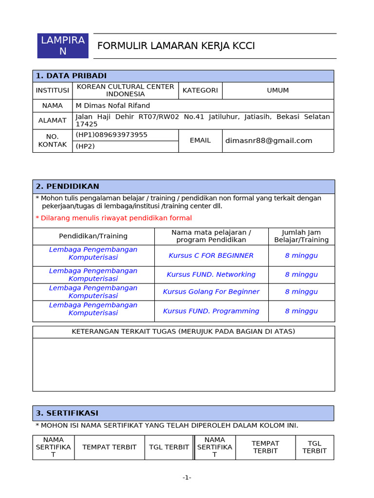 (ATT6) Formulir Lamaran Kerja KCCI | PDF