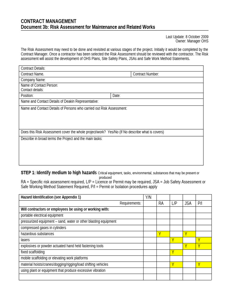 Contract Risk Assessment Mainten | PDF | Risk Assessment | Personal ...