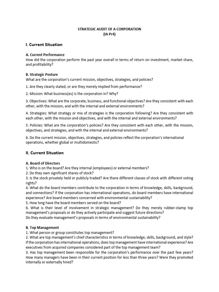 Strategic Audit of A Corporation | PDF | Strategic Management | Marketing