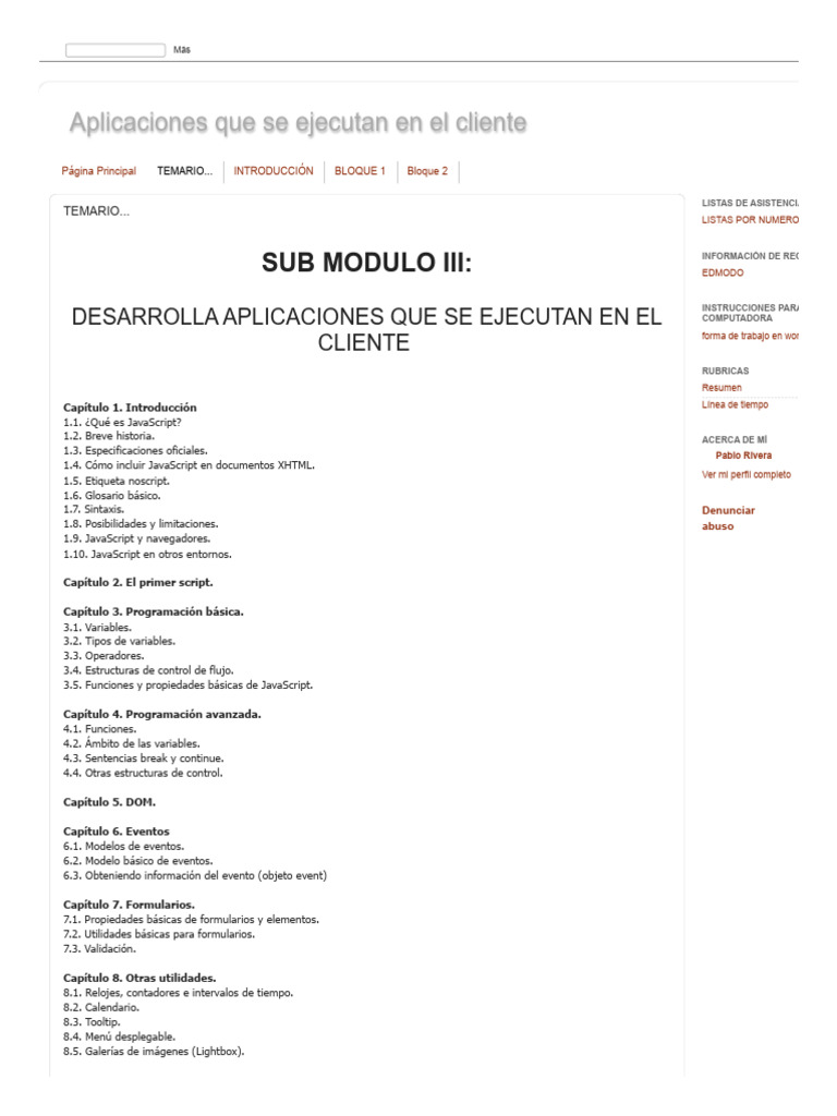 Aplicaciones Que Se Ejecutan en El Cliente - TEMARIO.. | PDF | Script ...