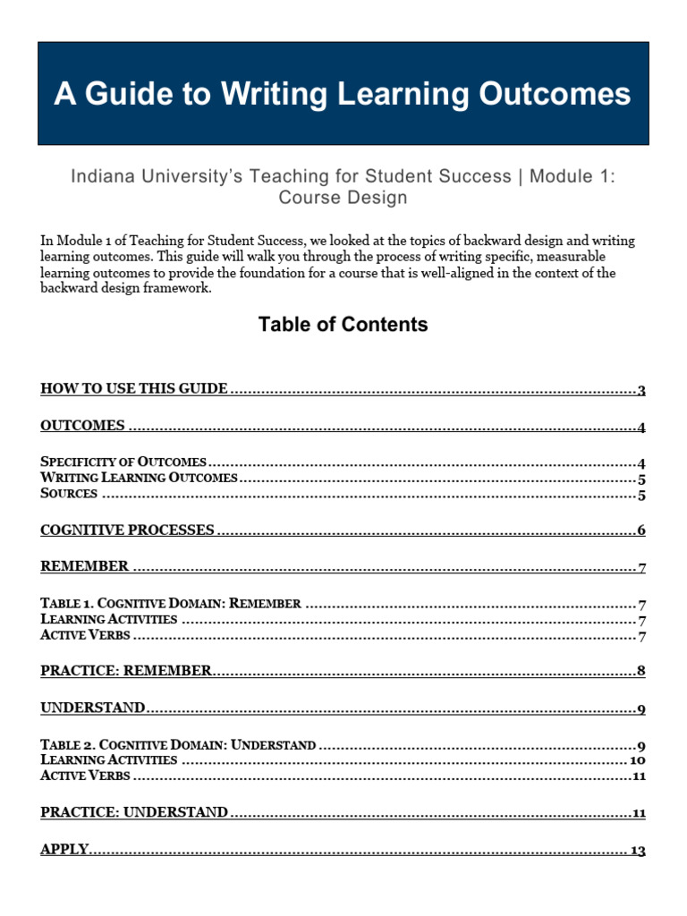 A Guide To Writing Learning Outcomes Pdf Learning Knowledge