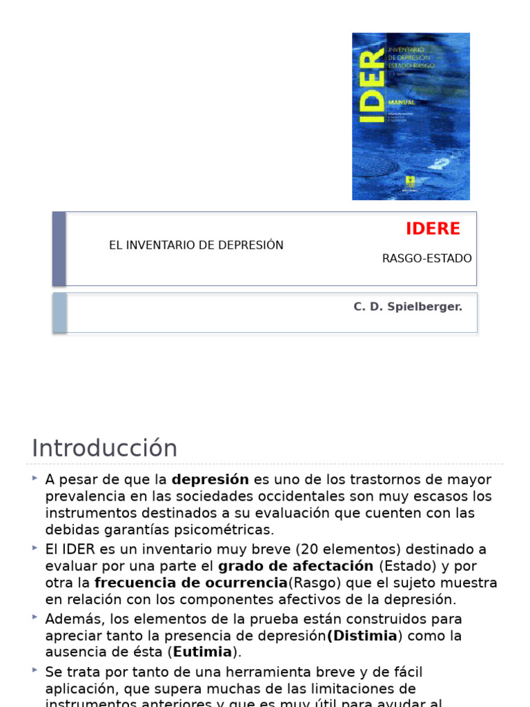 Inventario de Depresión IDERE: Evaluación Breve | PDF | Depresión ...