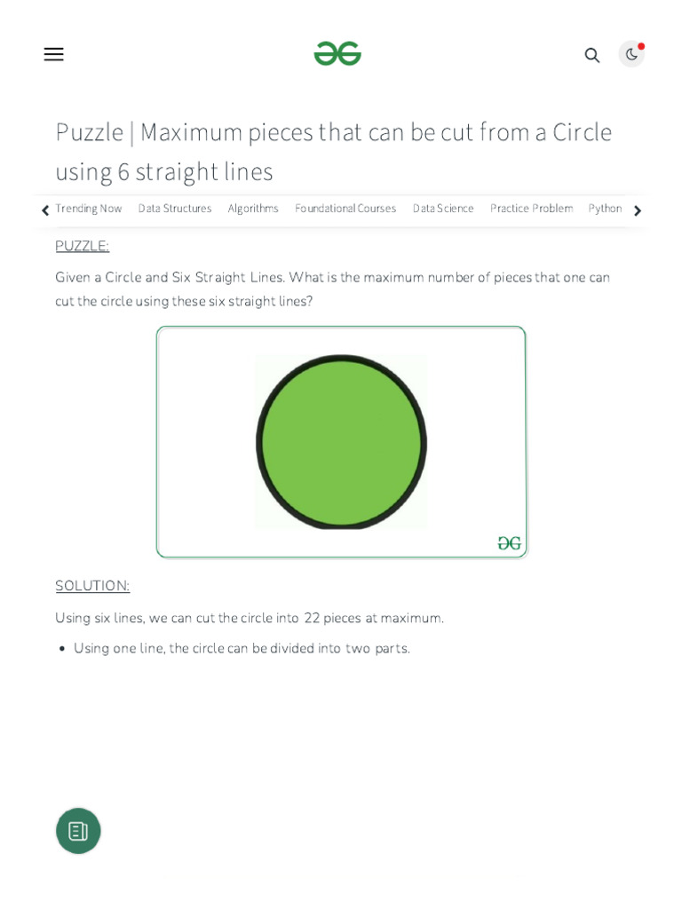 Puzzle - Maximum Pieces That Can Be Cut From A Circle Using 6 Straight ...
