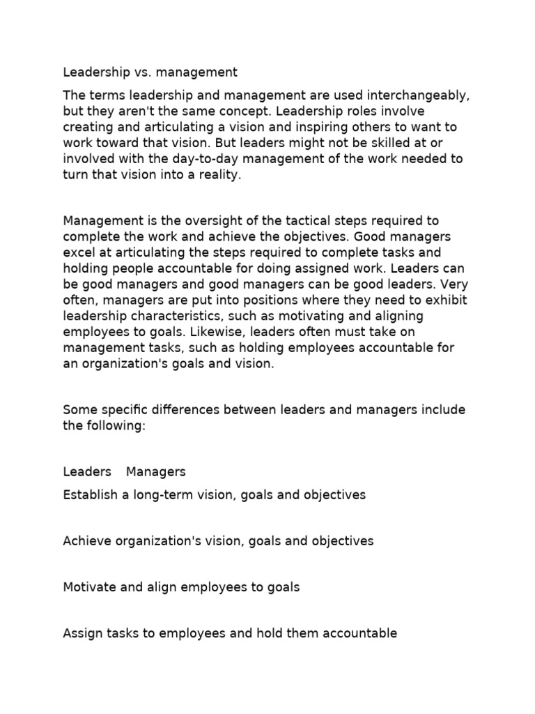 Leadership vs. Management Explained | PDF