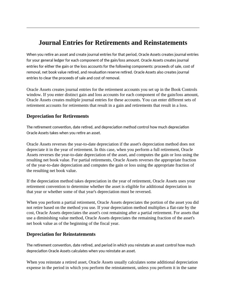 Journal Entries for Asset Retirements | PDF | Depreciation | Book Value