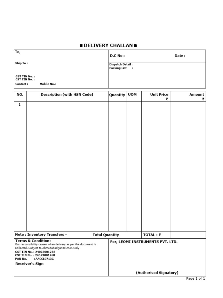 Delivery Challan for Leomi Instruments | PDF