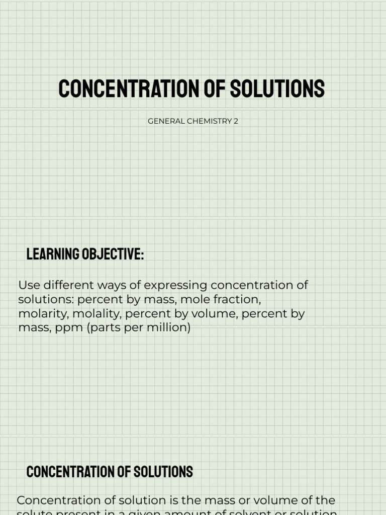 Concentration of Solutions | PDF | Mole (Unit) | Concentration