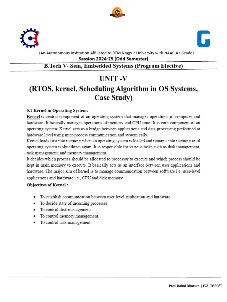 ES Notes UNIT V | PDF | Kernel (Operating System) | Operating System