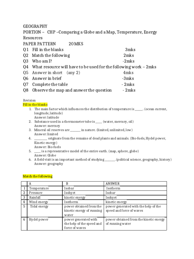 STD 6 Geog Revision | PDF | Contour Line | Map