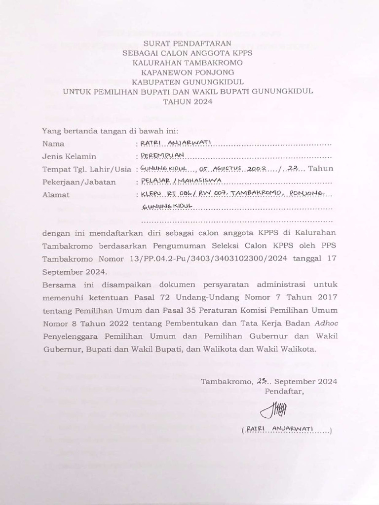 Surat Pendaftaran | PDF