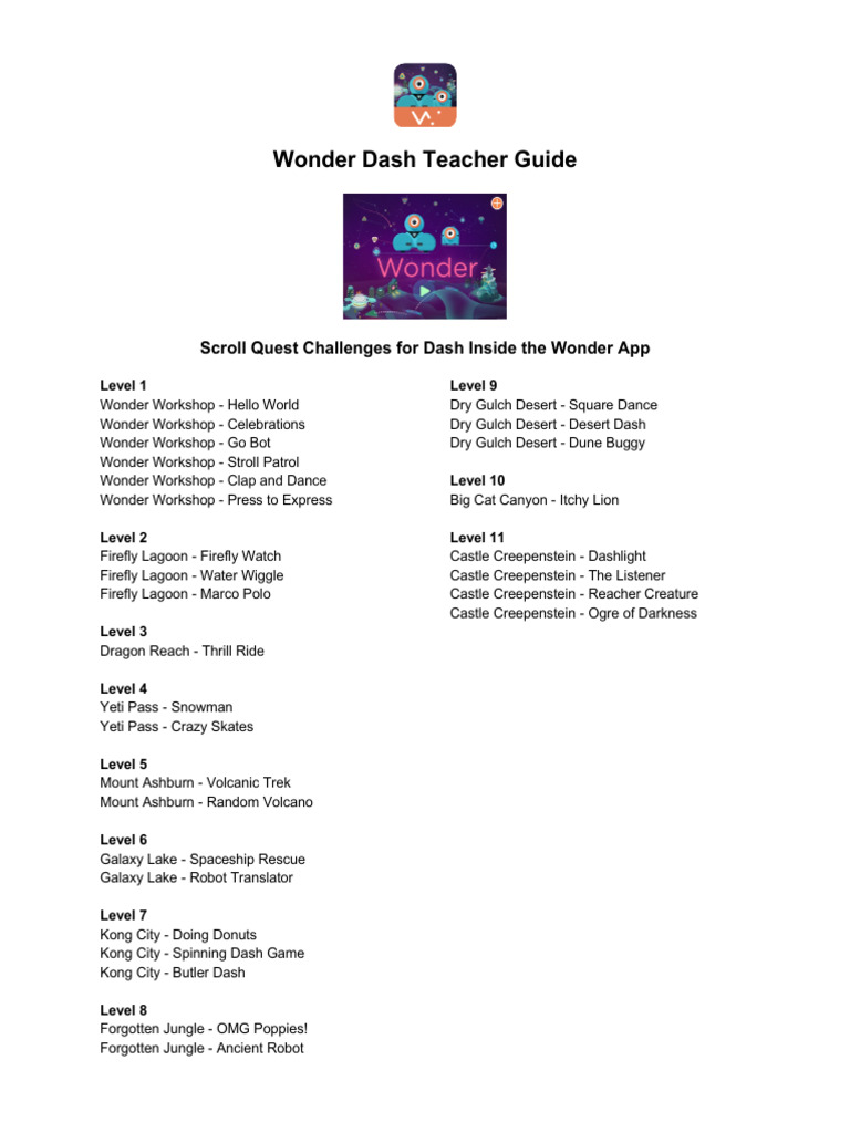 Wonder Dash Teacher Guide: Challenges | PDF