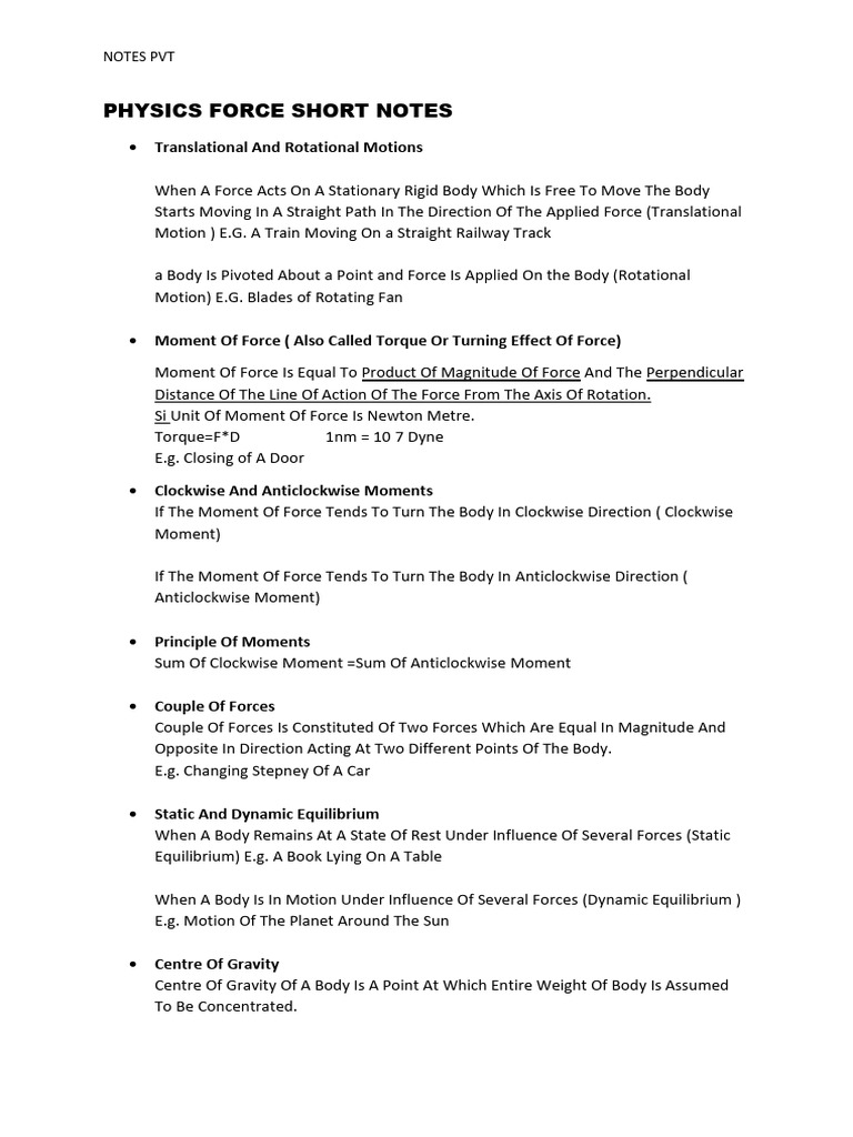 Physics Notes on Force and Motion | PDF