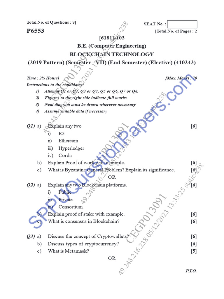 Be - Computer Engineering - Semester 7 - 2023 - November - Blockchain ...
