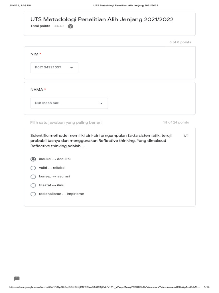 UTS Metodologi Penelitian Alih Jenjang 2021 - 2022 | PDF