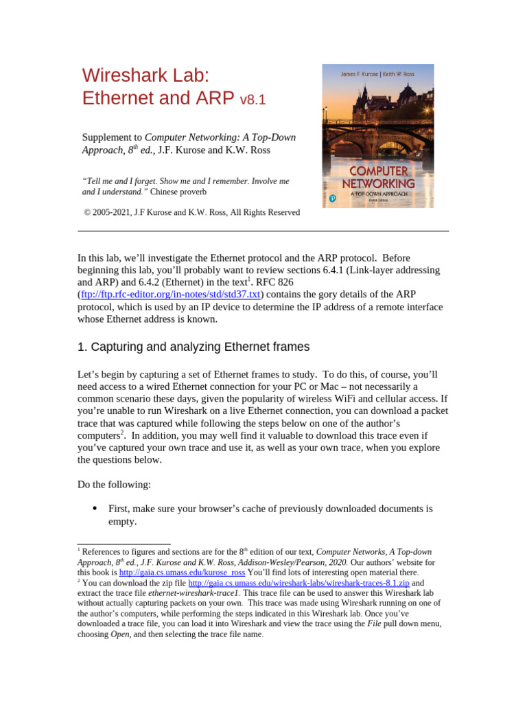Ethernet and ARP Wireshark Lab Guide | PDF | Ethernet | Computer Science