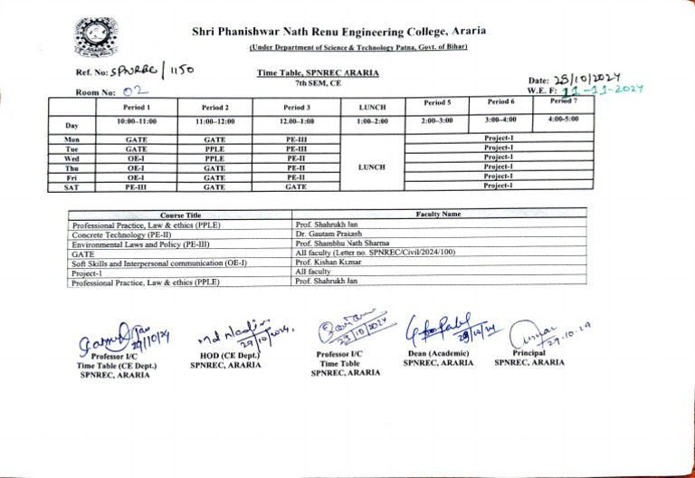 7th Sem CE Time Table | PDF
