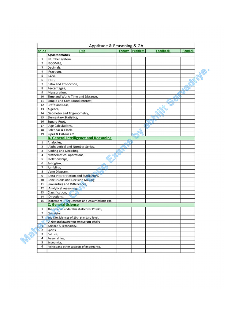 Apti & Reasoning Study Plan | PDF