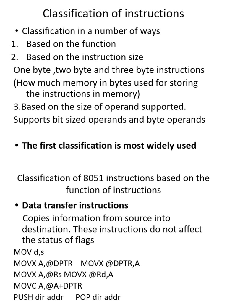 8051 Instruction Classification Guide | PDF | Office Equipment ...