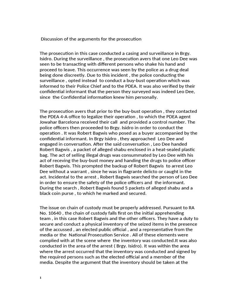 Argument For Prosec Draft1 | PDF | Evidence | Arrest