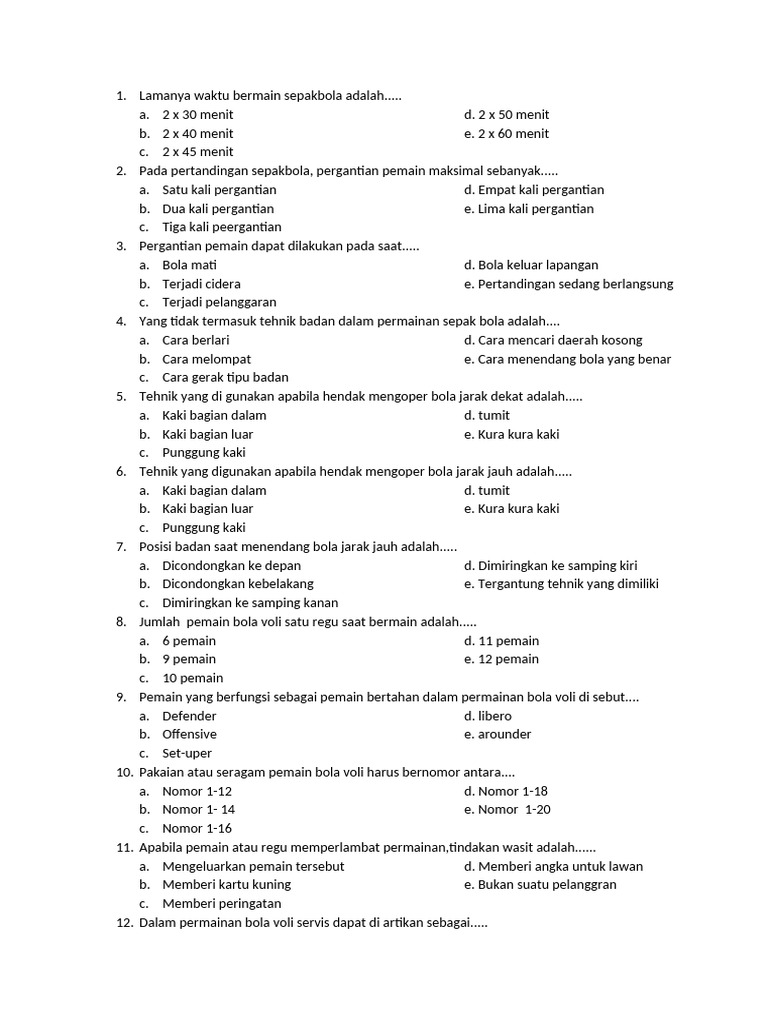 Soal Penjas X A | PDF