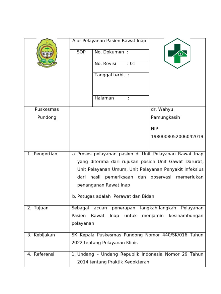 Salinan Dari Revisi 01 SOP Alur Pelayanan Pasien Ranap | PDF