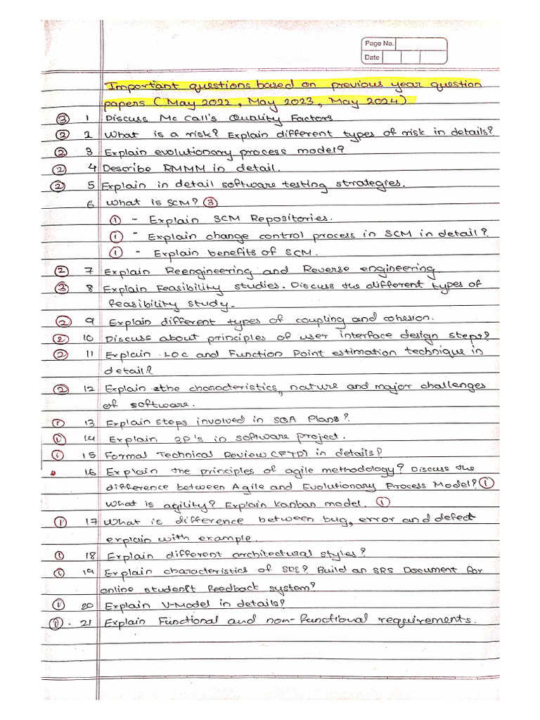 Software Engineering Important Questions Ese | PDF