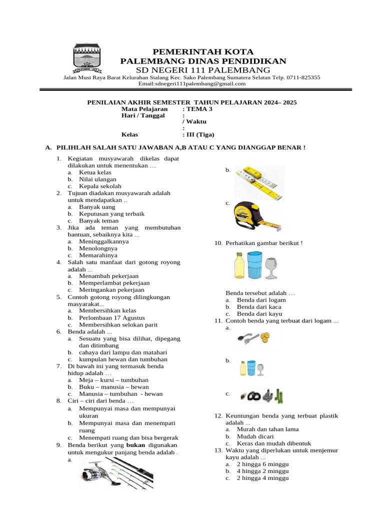 Soal Pas Kelas 3 Tema 3 | PDF